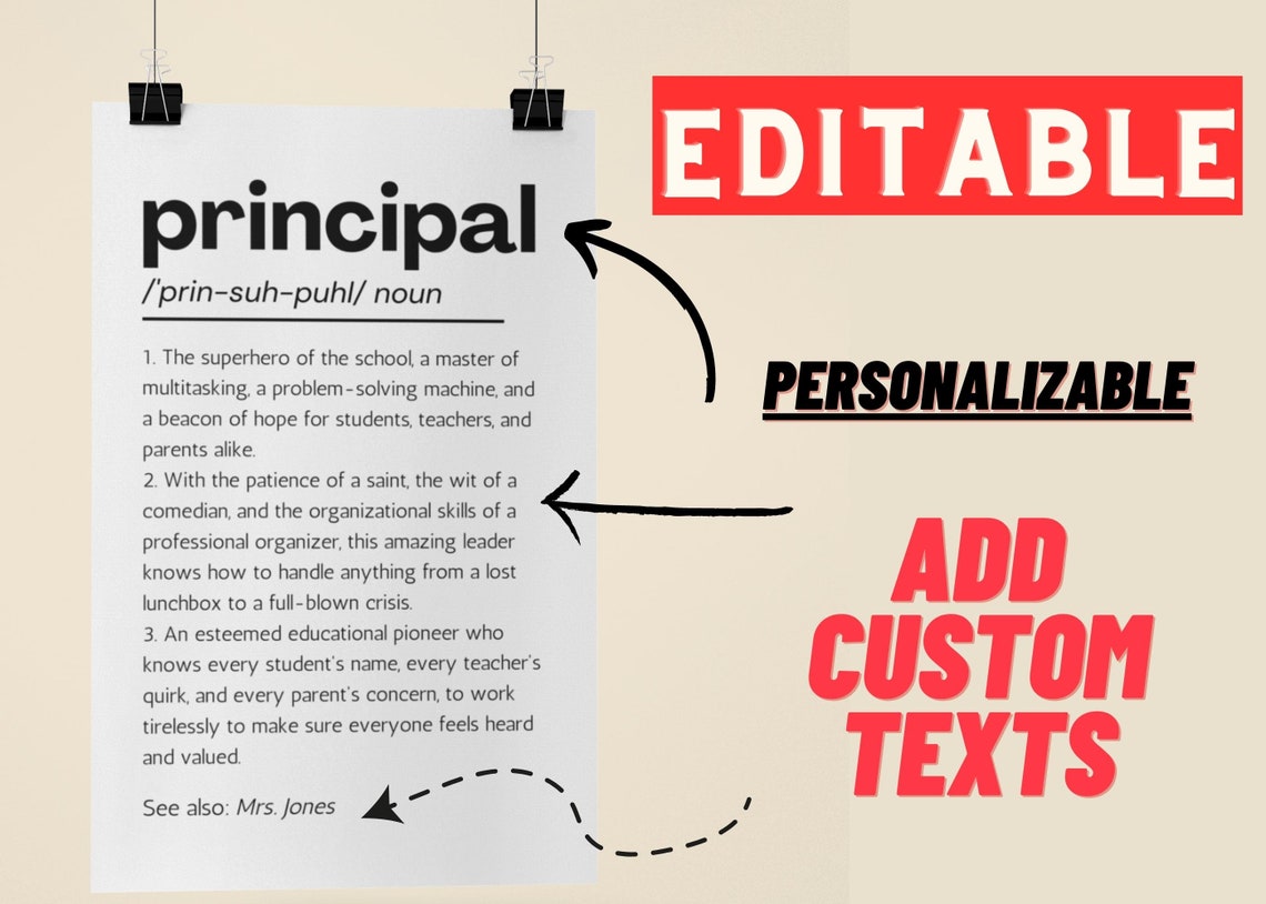 Principal Definition Print, Custom Principal Gift, School Principal ...