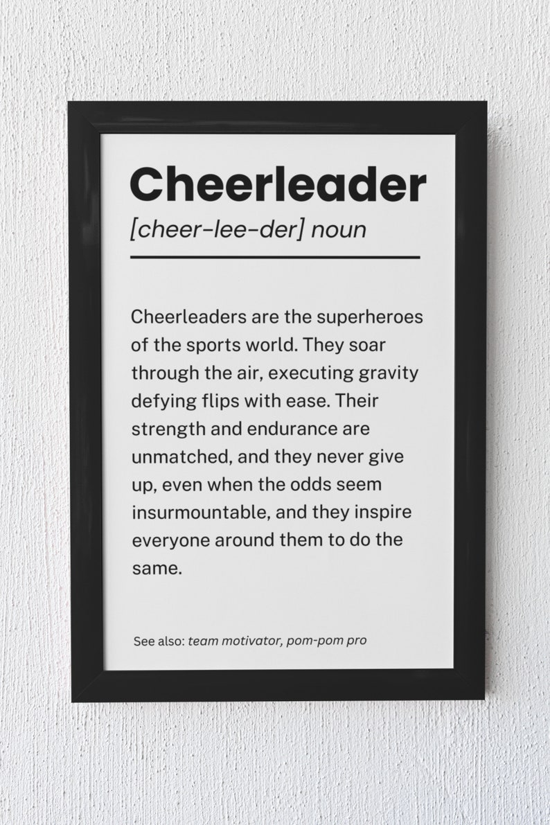 Cheerleader Definition Print, Cheerleader Printable, Cheerleader Gifts ...