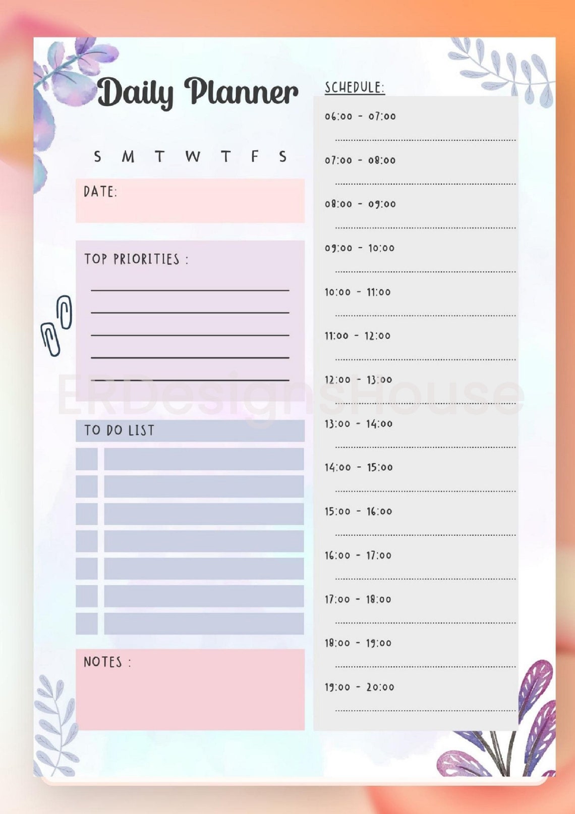 Daily Planner Printable, Digital Planner, Everyday Planner, Digital ...