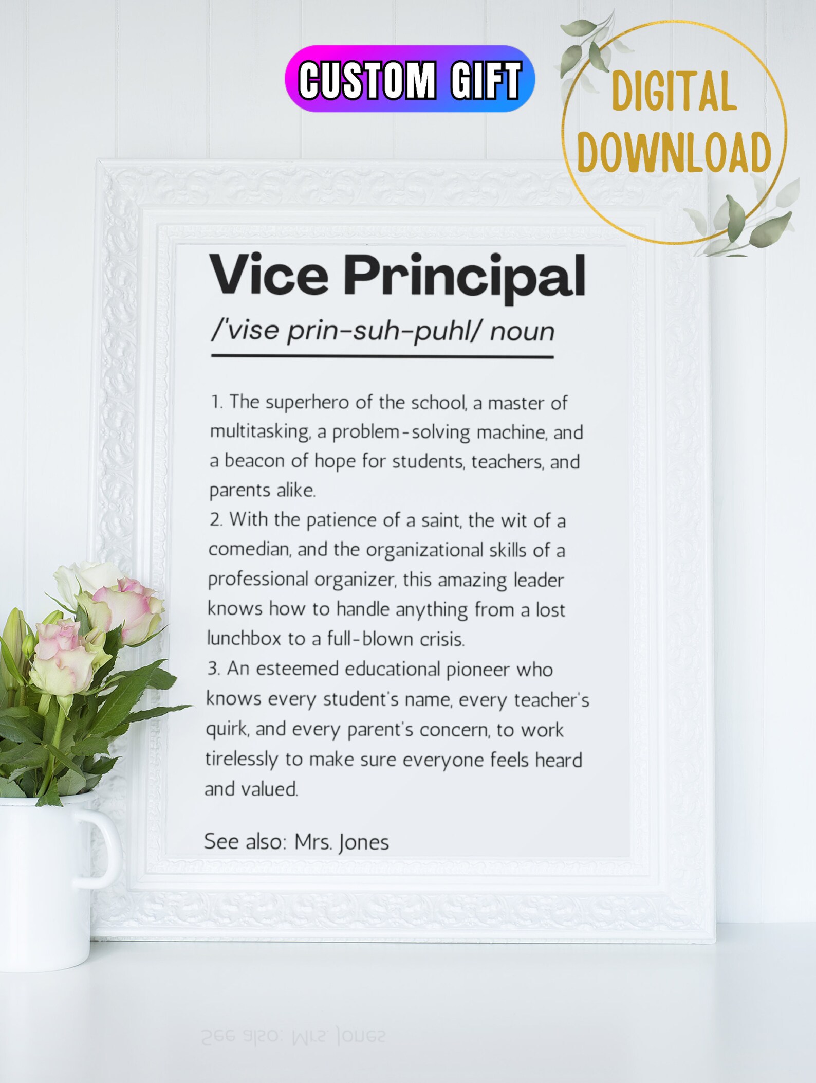 Vice Principal Definition Print, Vice Principal Gift, Assistant ...