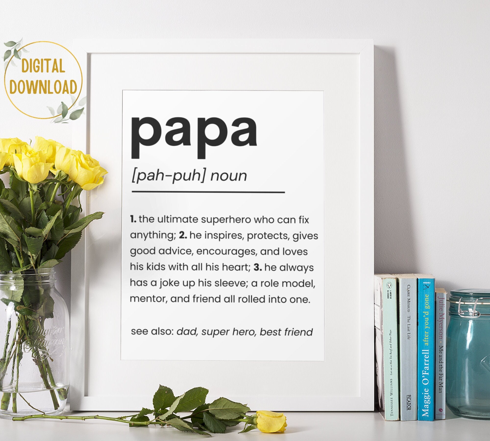 Papa Definition Poster, Gift for Dad, Dad Definition, Dad Appreciation ...