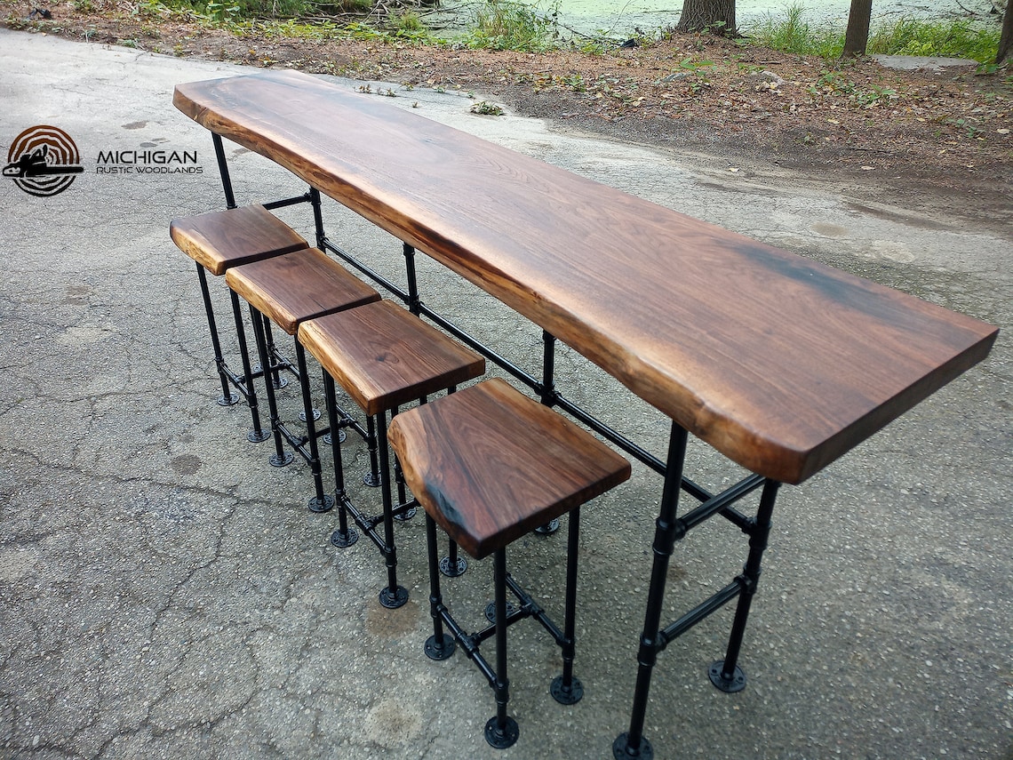 Black Walnut Bar Table Couch Table With Stools - Etsy
