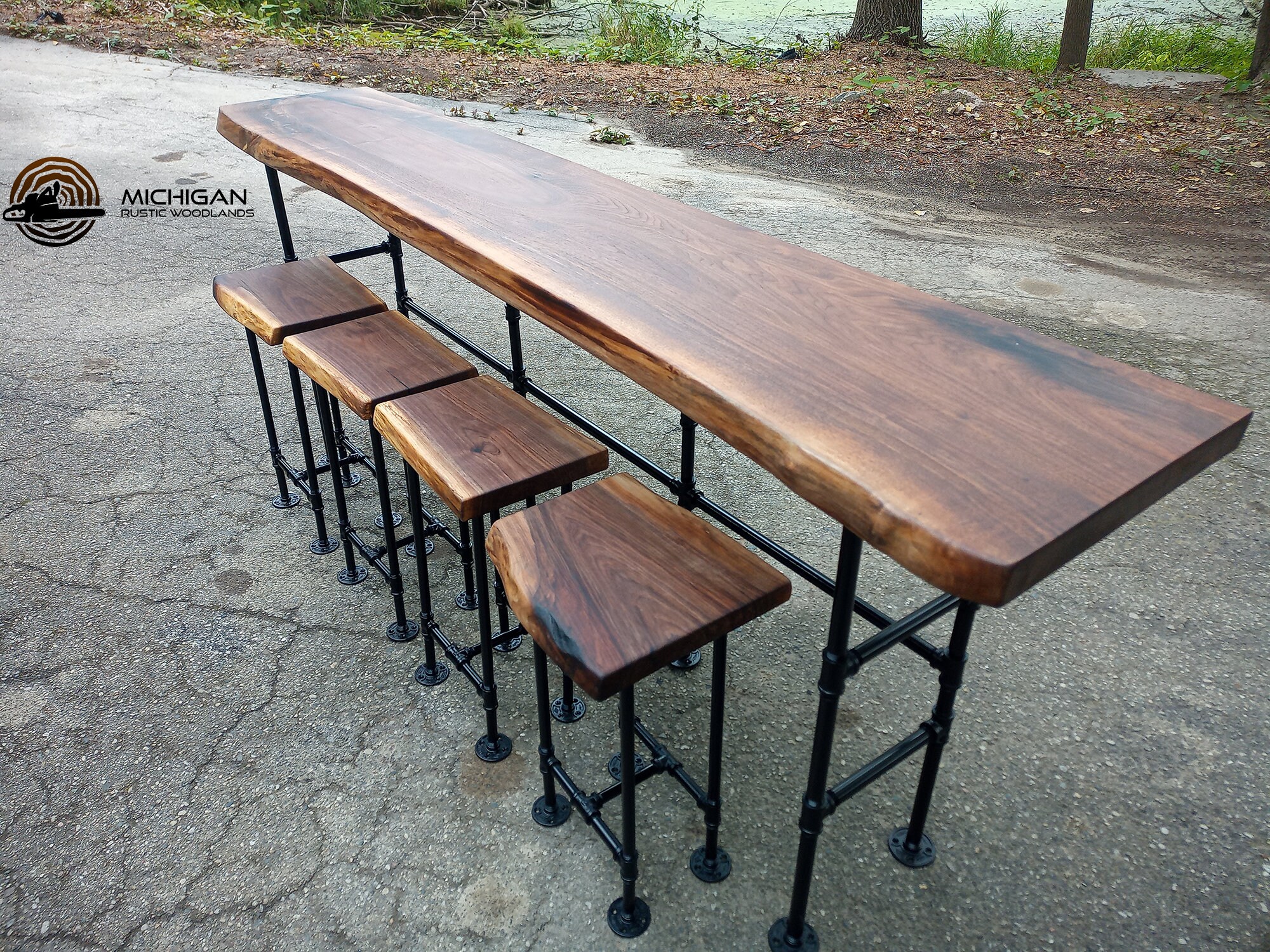 Black Walnut Bar Table Couch Table With Stools - Etsy