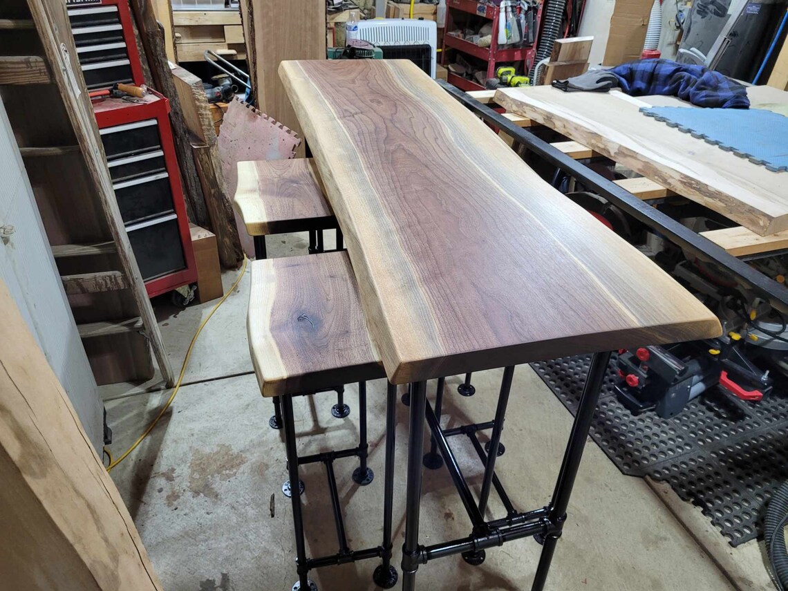 Black Walnut Bar Table Couch Table With Stools - Etsy