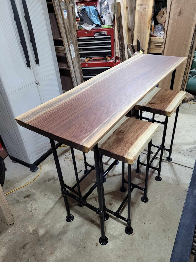Black Walnut Bar Table Couch Table With Stools - Etsy