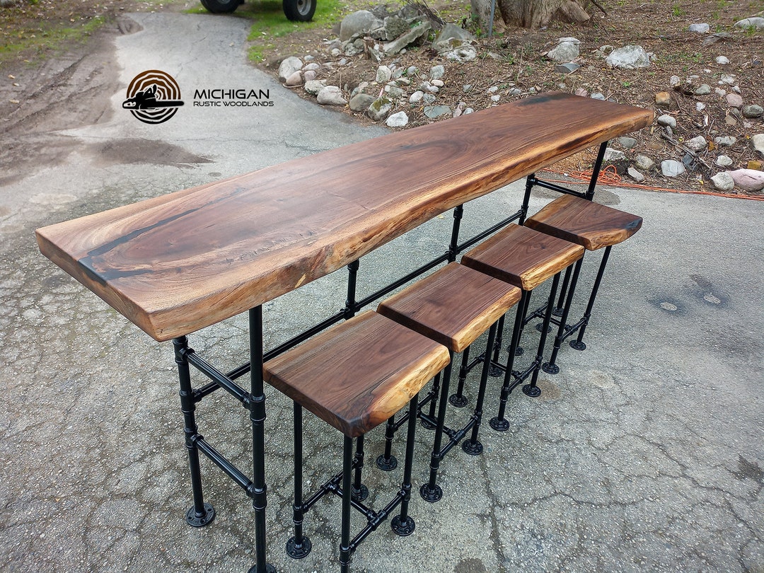 Black Walnut Bar Table Couch Table With Stools - Etsy