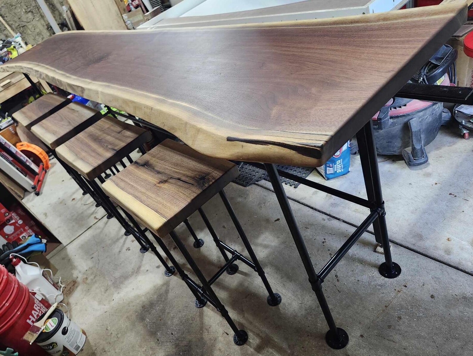Walnut Bar Table Set With Stools Large - Etsy