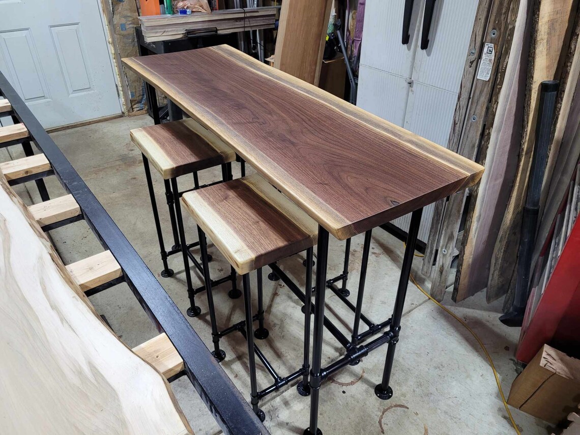 Black Walnut Bar Table Couch Table With Stools - Etsy