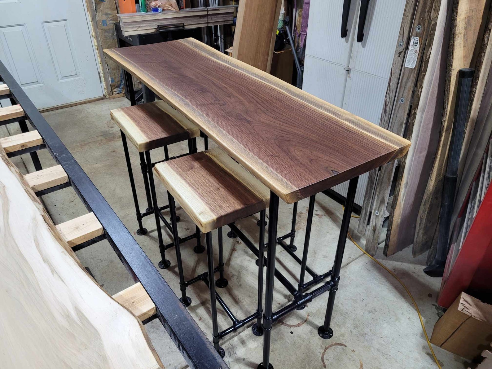 Black Walnut Bar Table Couch Table With Stools - Etsy