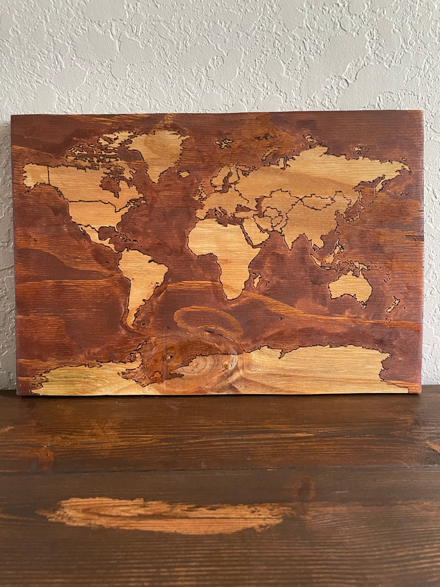 Woodburned World Map | Custom Art | Wood Art | Wall Decor | Rustic ...