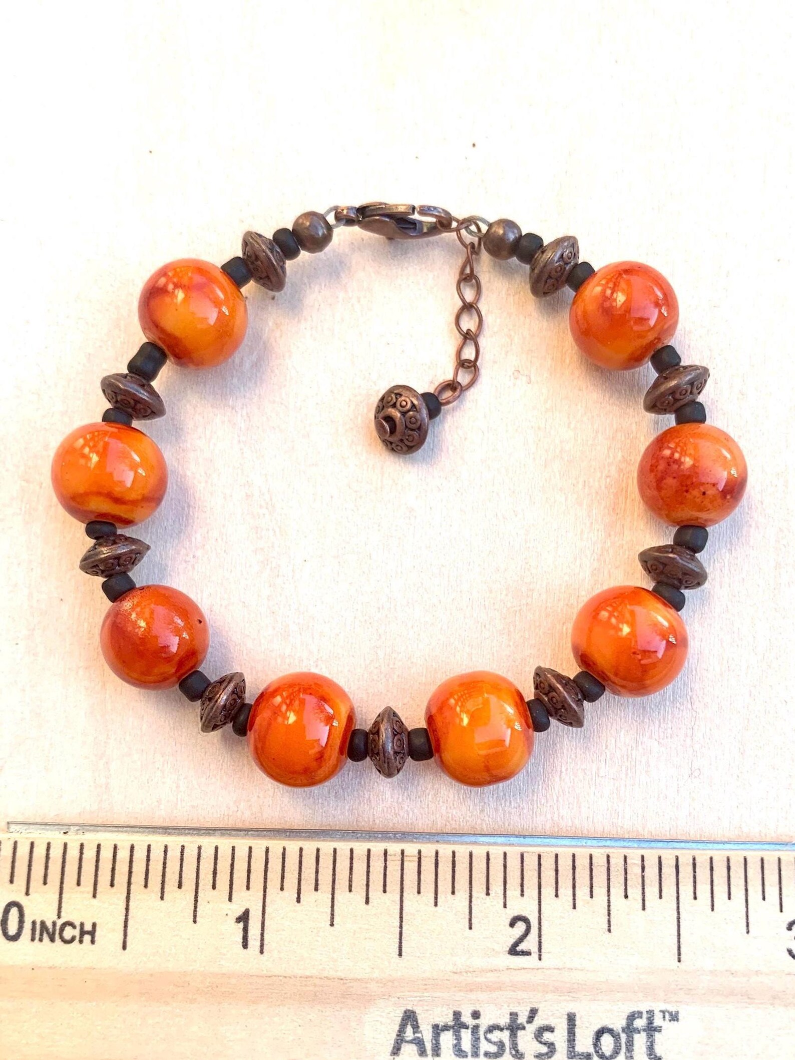 Fire Bracelet in Copper With Orange Glass Beads - Etsy