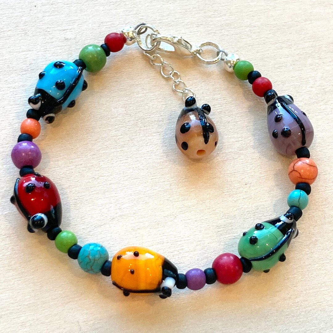 Bug Bracelet With Glass Beetle Beads. Insect Jewelry Colorful - Etsy