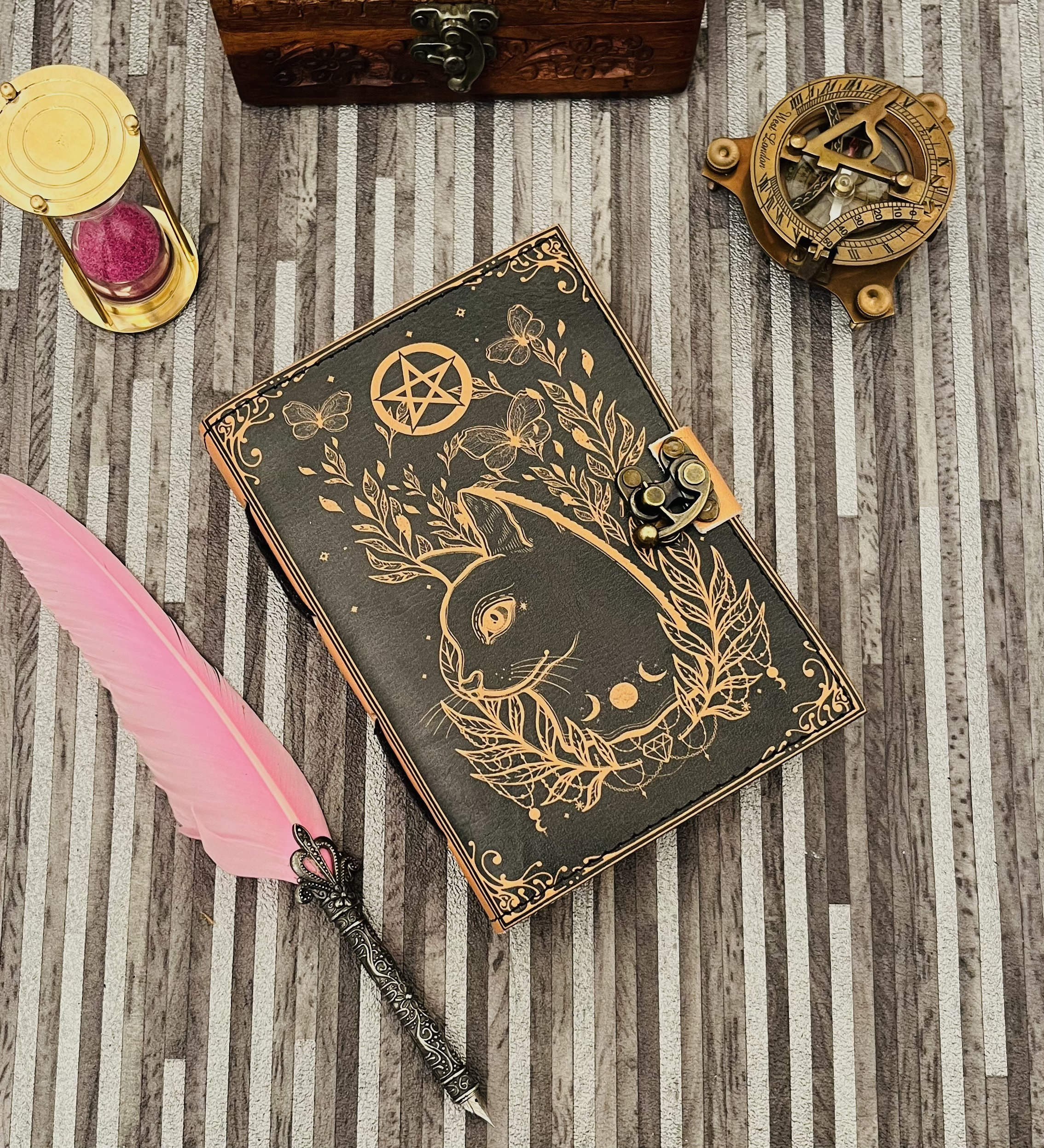 Leather Print Caltic Cat Journal Grimoire Journal Book of - Etsy