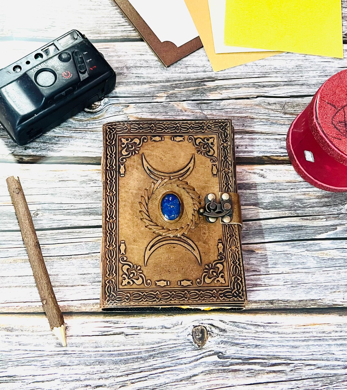 Triple Moon Crystal Leather Journal: Wiccan Grimoire Book of Shadows - Etsy
