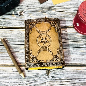 Triple Moon Crystal Leather Journal: Wiccan Grimoire Book of Shadows - Etsy