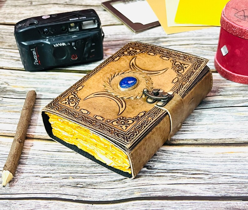 Triple Moon Crystal Leather Journal: Wiccan Grimoire Book of Shadows - Etsy