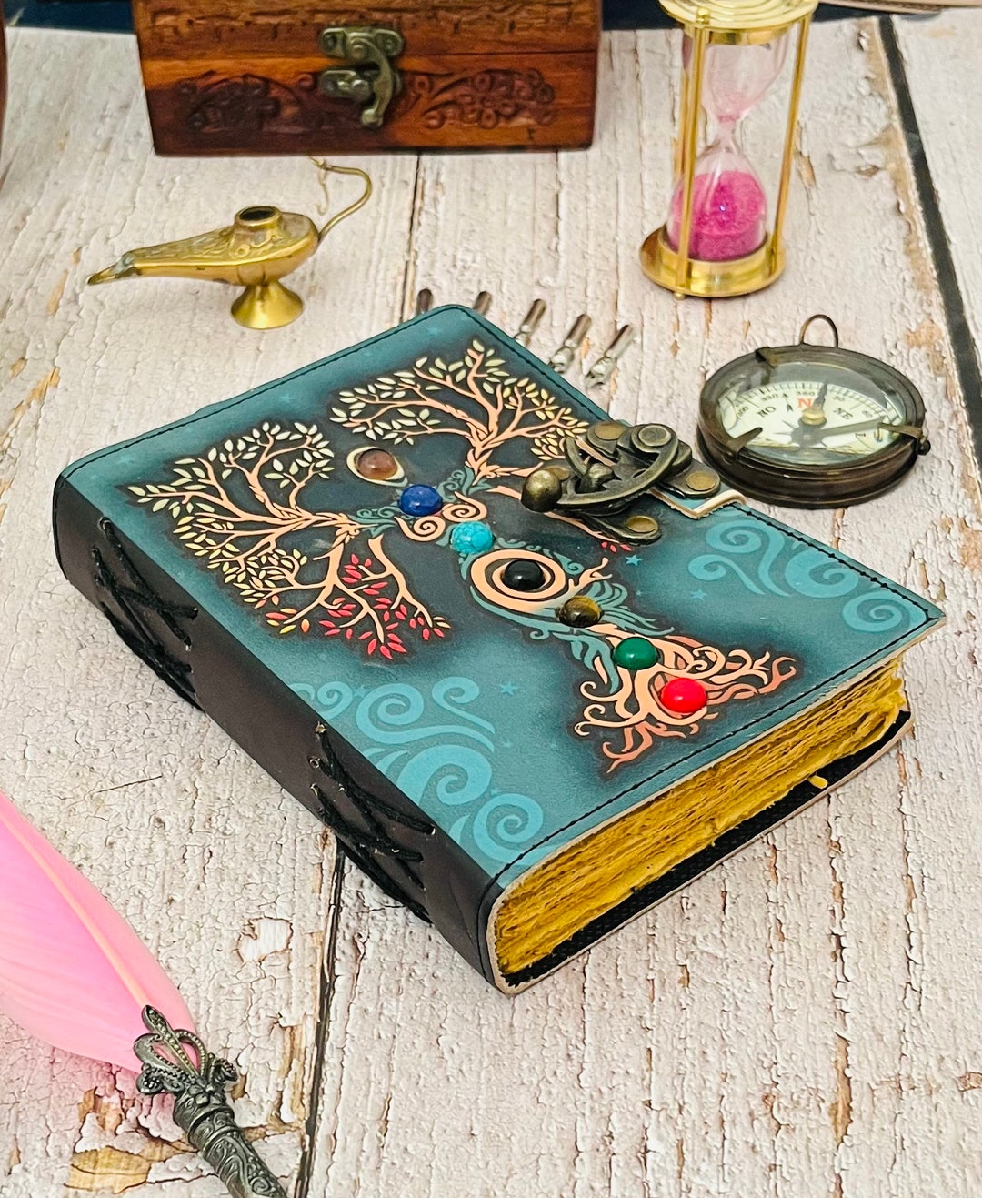 Leather Book of Shadows Journal, Tree of Life, Vintage Deckle Edge - Etsy
