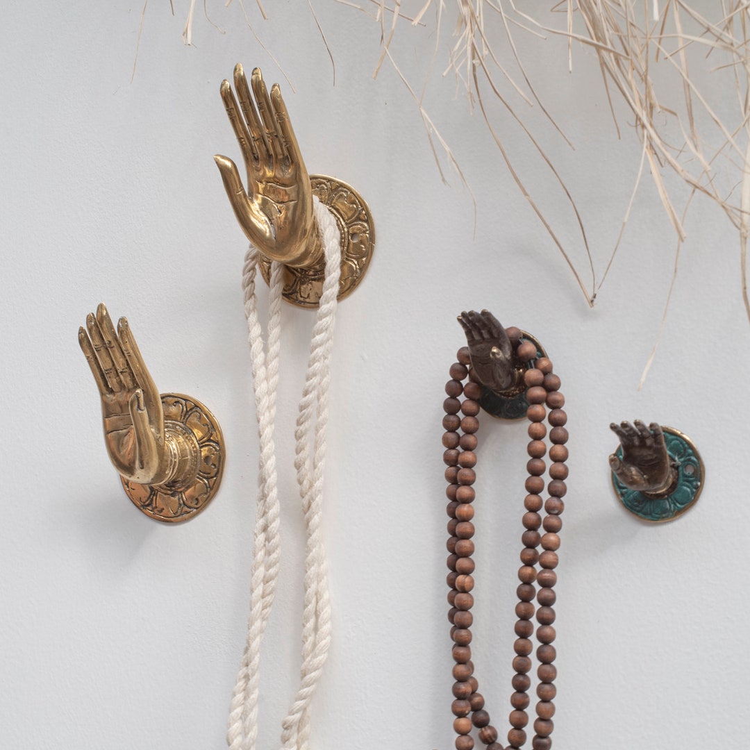 Pair of Handcrafted Brass Hand Hooks: Balinese Decor - Etsy