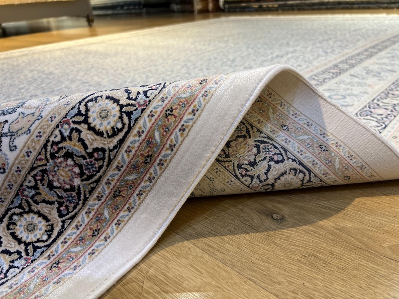 7x10 Ft Ivory Silk Rug With Floral Border, Oversize Rug, Classic ...