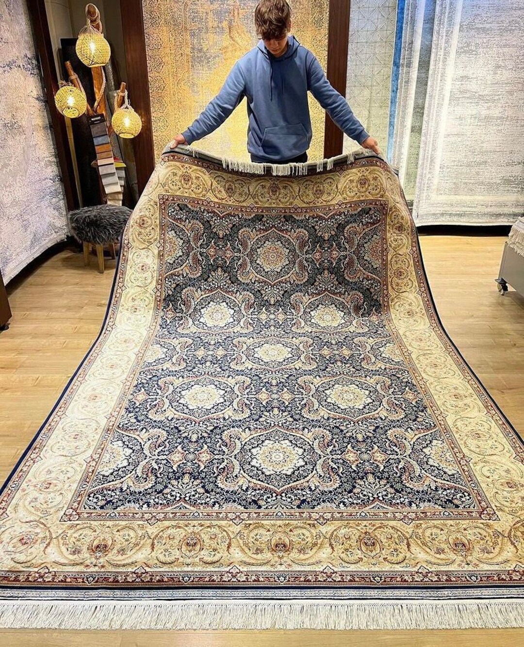 Black Beige Color Silk Rug, Oversize Rug, High Quality Rug, Carpet for ...