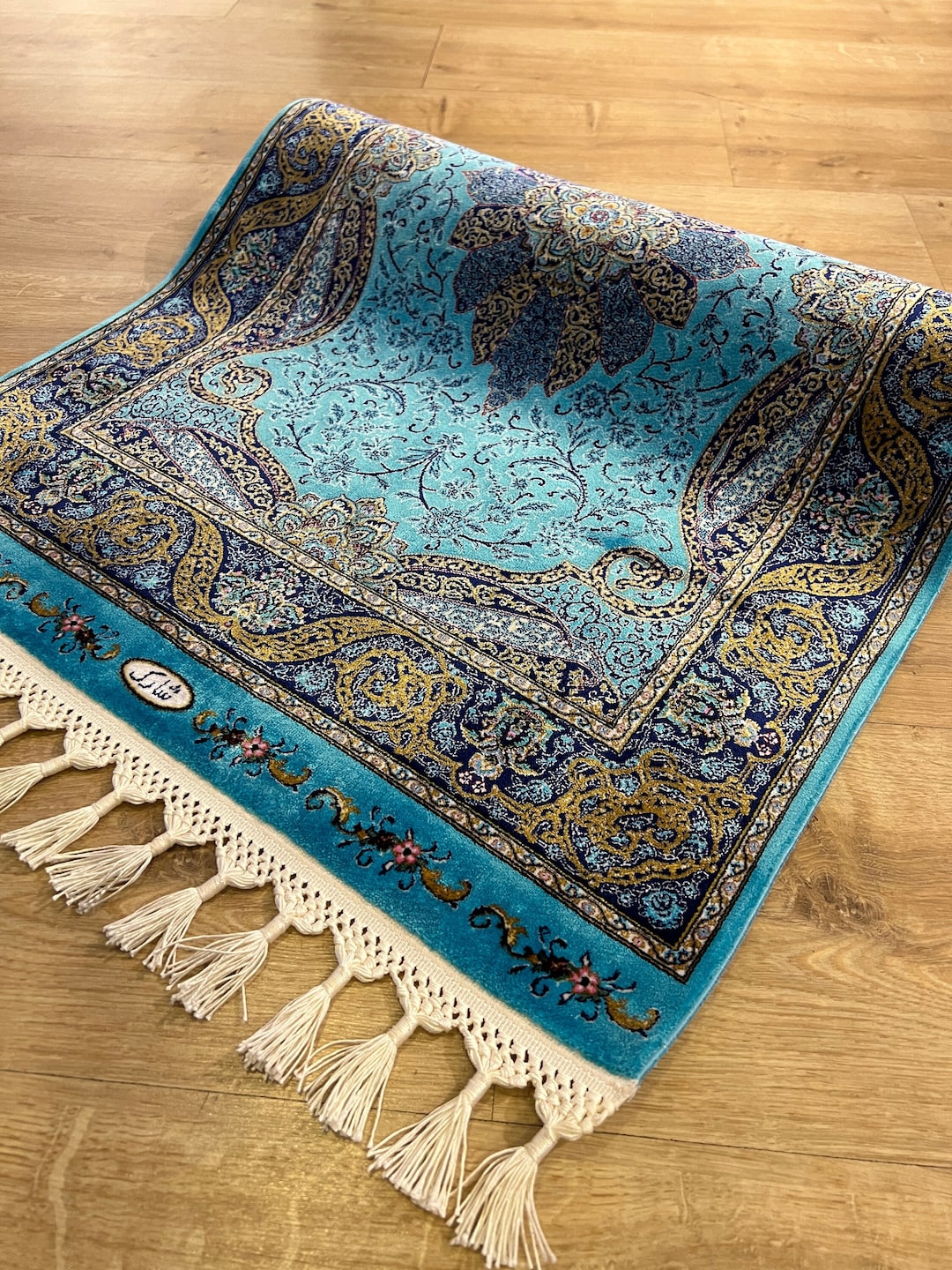 2x3 Blue Gold Silk Rug, Luxury Silk Rug, Palace Silk Rug, High Quality ...