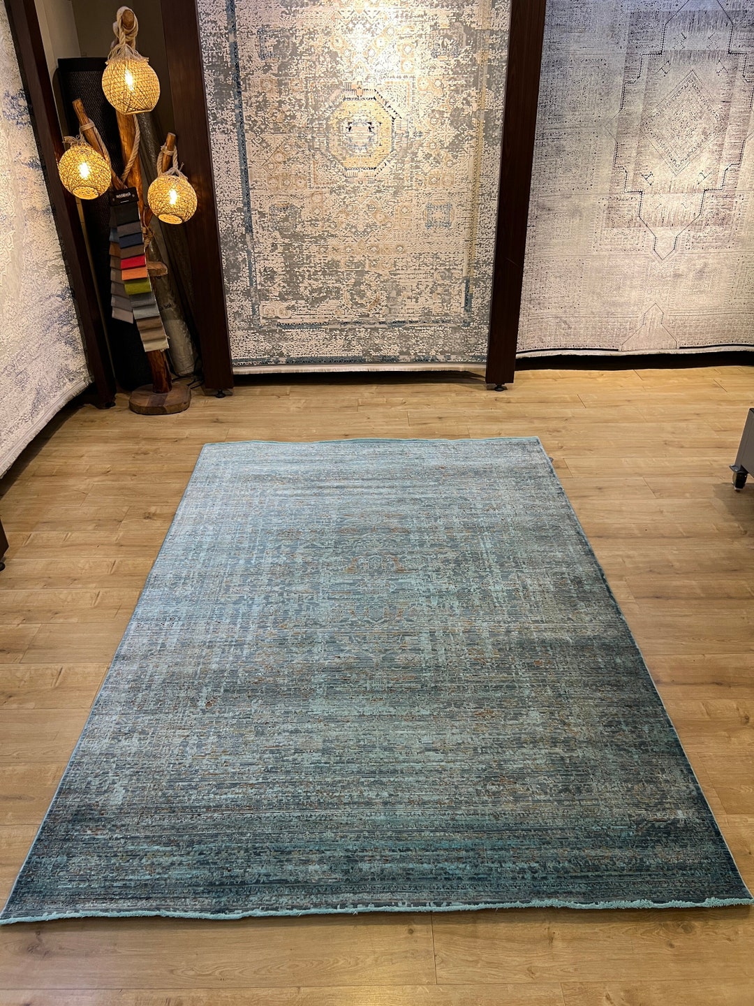 5x8 Ft Soft Blue Silk Rug, Living Room Bamboo Rug,5x8 Silk Rug, Super ...