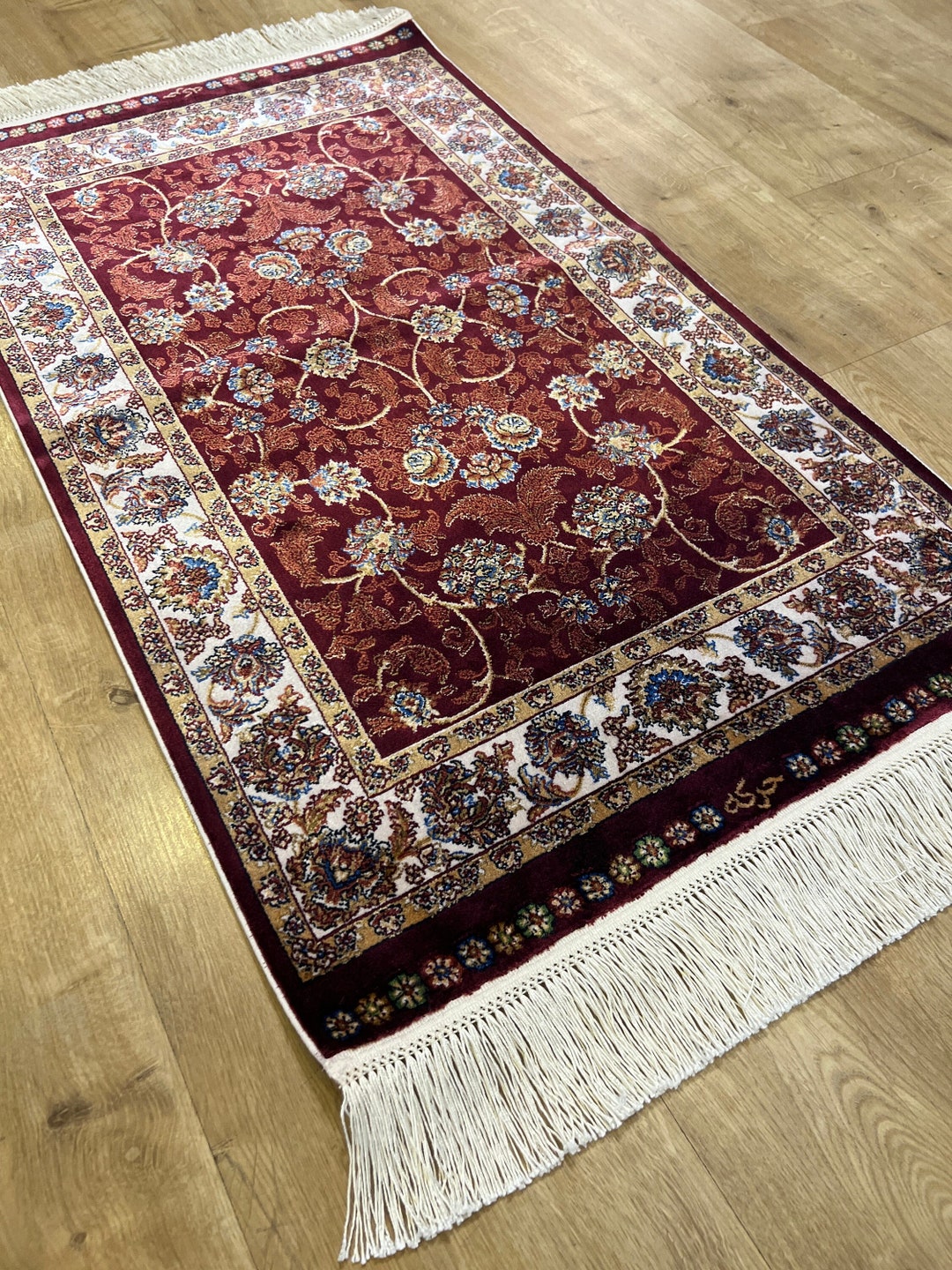 2x3 Ft Red Gold Silk Rug, Silk Decorative Rug, Gift Silk Rug, Home ...