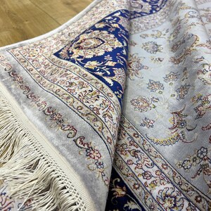 7x10 Blue Gray %100 Modal Silk Carpet, Turkish Silk Rug, Palace Silk ...