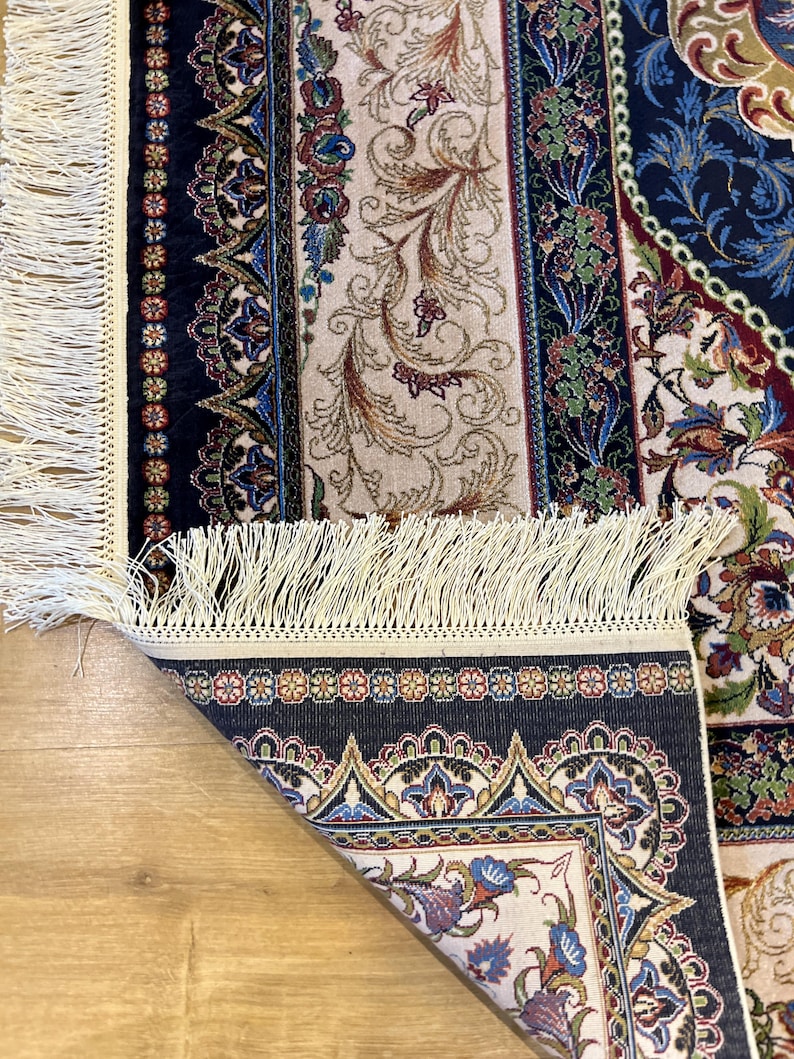 7x10 Ft Navy Silk Rug With Peacock Medallion, Classic Luxury Design - Etsy