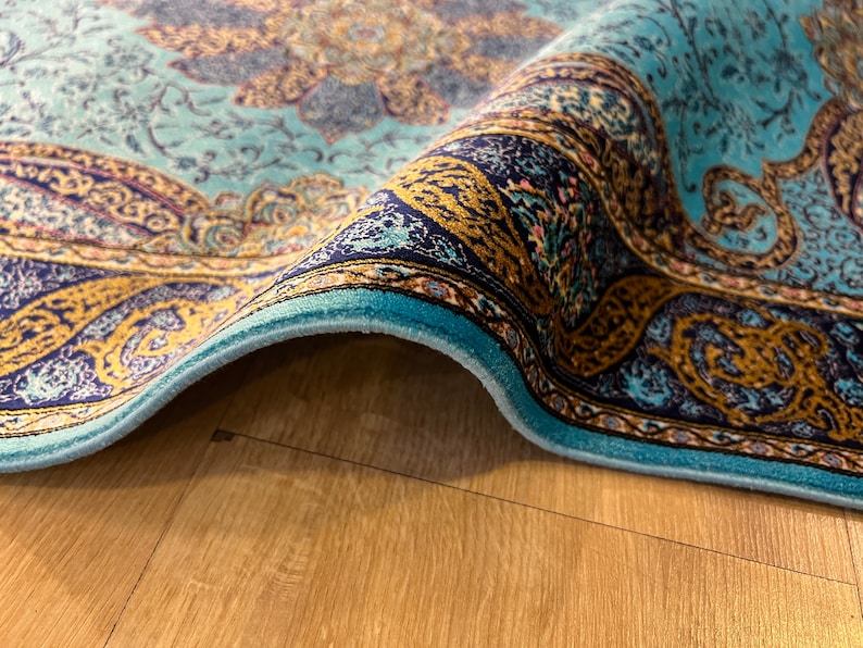 2x3 Blue Gold Silk Rug, Luxury Silk Rug, Palace Silk Rug, High Quality ...