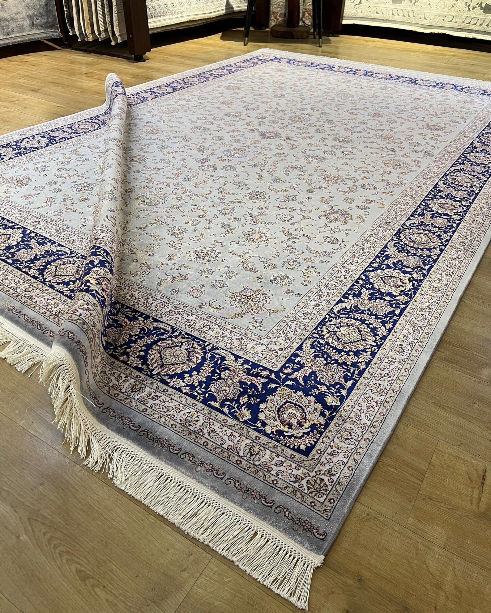 7x10 Blue Gray %100 Modal Silk Carpet, Turkish Silk Rug, Palace Silk ...