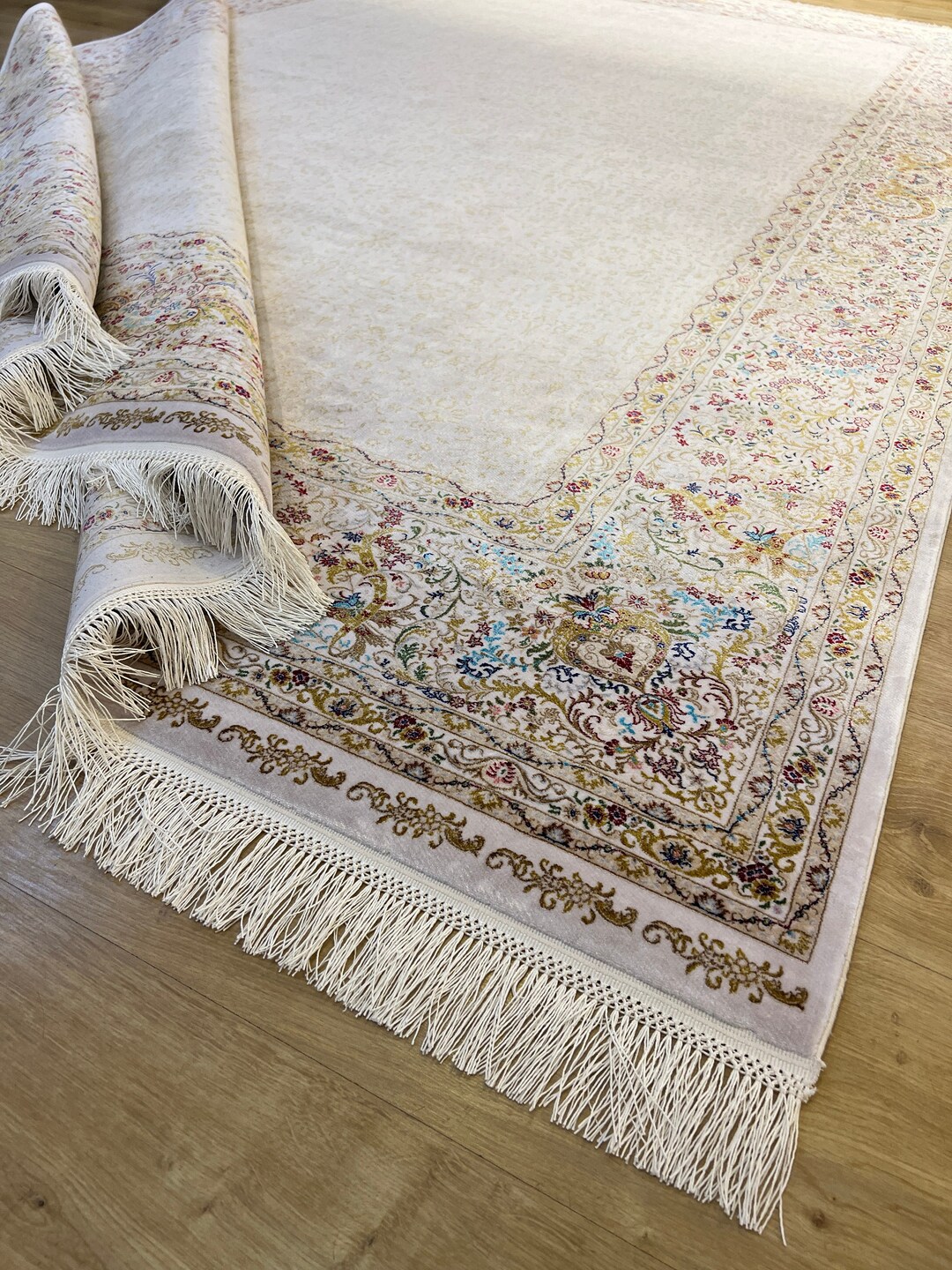 7x10 Ft Beige Silk Rug, %100 Modal Silk Rug, Classic Rug , High Quality ...