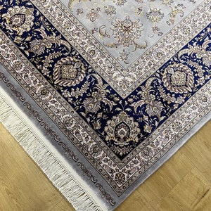 7x10 Blue Gray %100 Modal Silk Carpet, Turkish Silk Rug, Palace Silk ...
