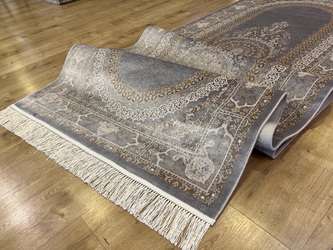 Gray Medallion Turkish Silk Runner Rug, 3x10 Ft, Classic Luxury Hallway ...