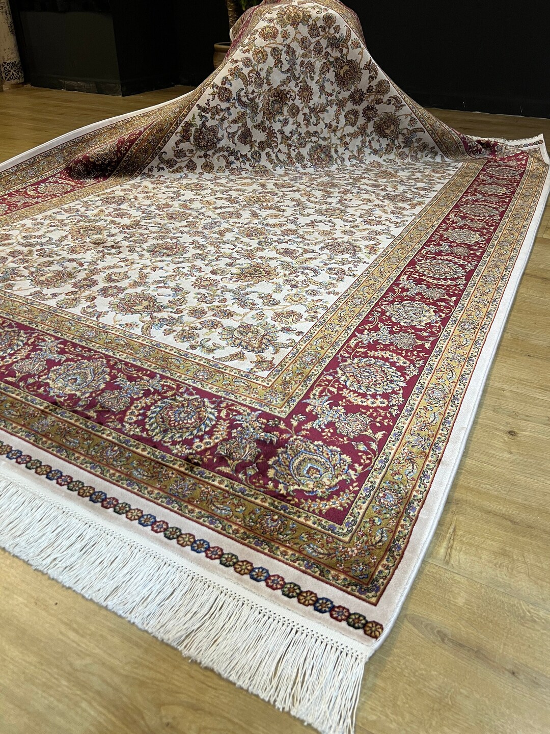 5x8 Ft Beige Red Bamboo Silk Rug, Silk Carpet, Luxury Silk Rug, Silk ...