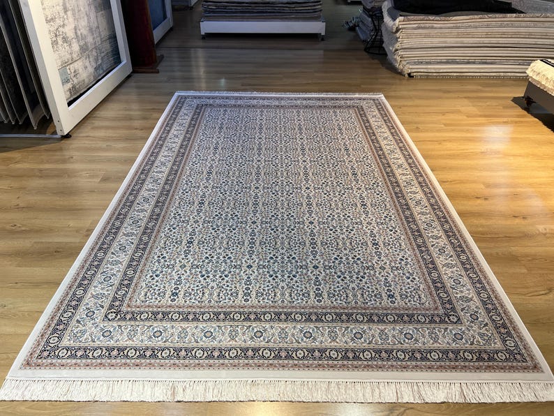 7x10 Ft Ivory Silk Rug With Floral Border, Oversize Rug, Classic ...