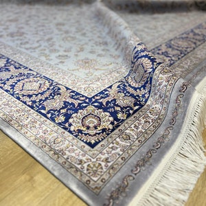 7x10 Blue Gray %100 Modal Silk Carpet, Turkish Silk Rug, Palace Silk ...