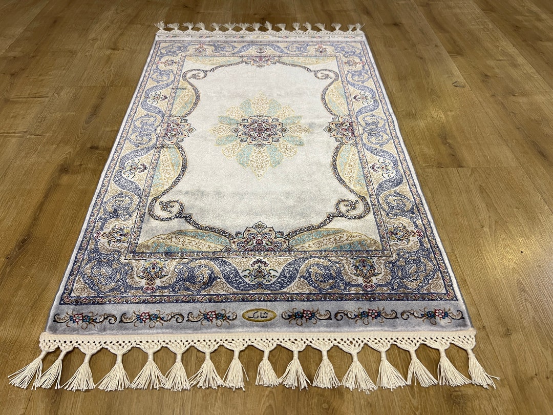 2x3 Ft Gray Gold Silk Rug, Luxury Silk Rug, Palace Silk Rug, High ...