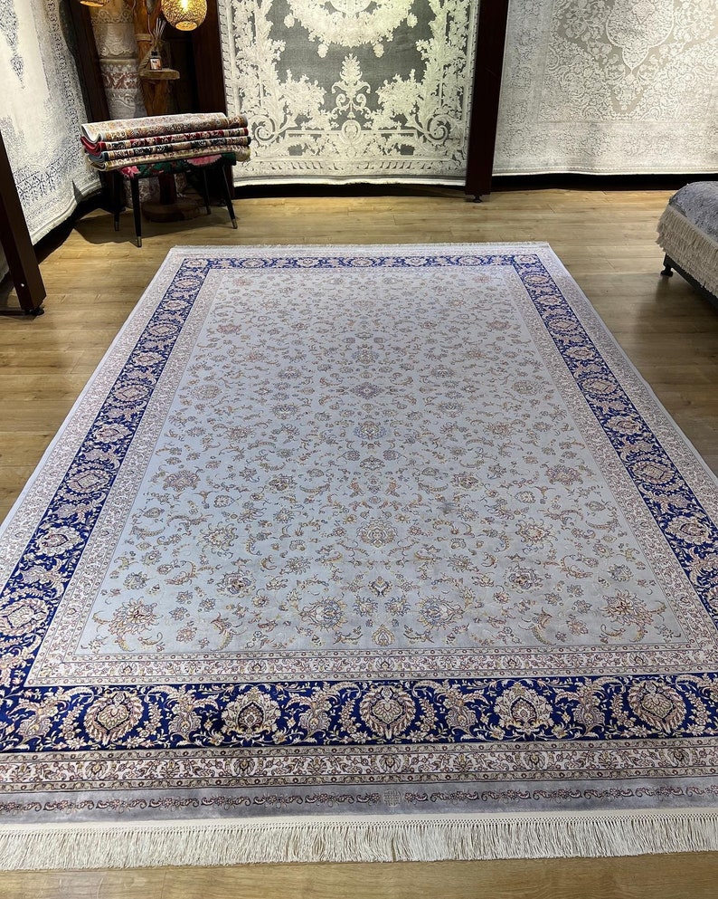 7x10 Blue Gray %100 Modal Silk Carpet, Turkish Silk Rug, Palace Silk ...