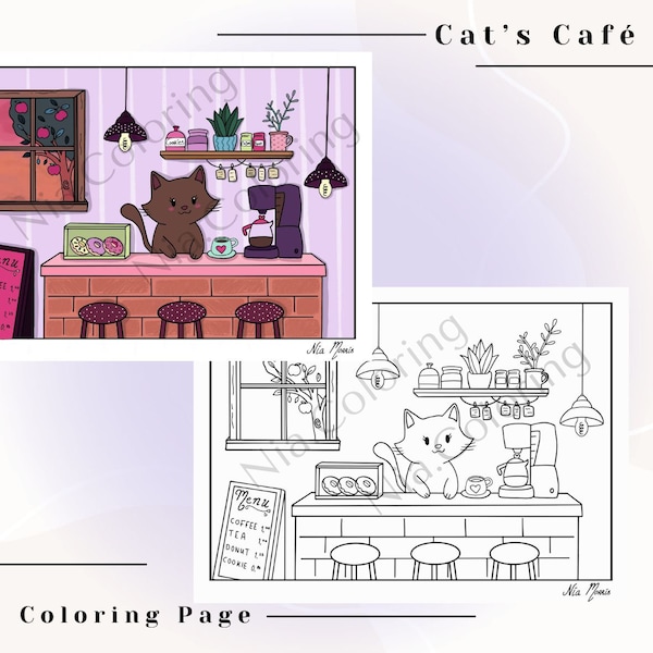 Cat Coloring Page - Etsy