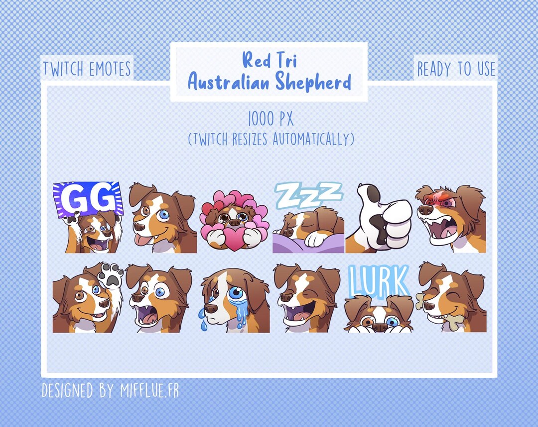 Red Tri Australian Shepherd Emotes for Twitch - Etsy