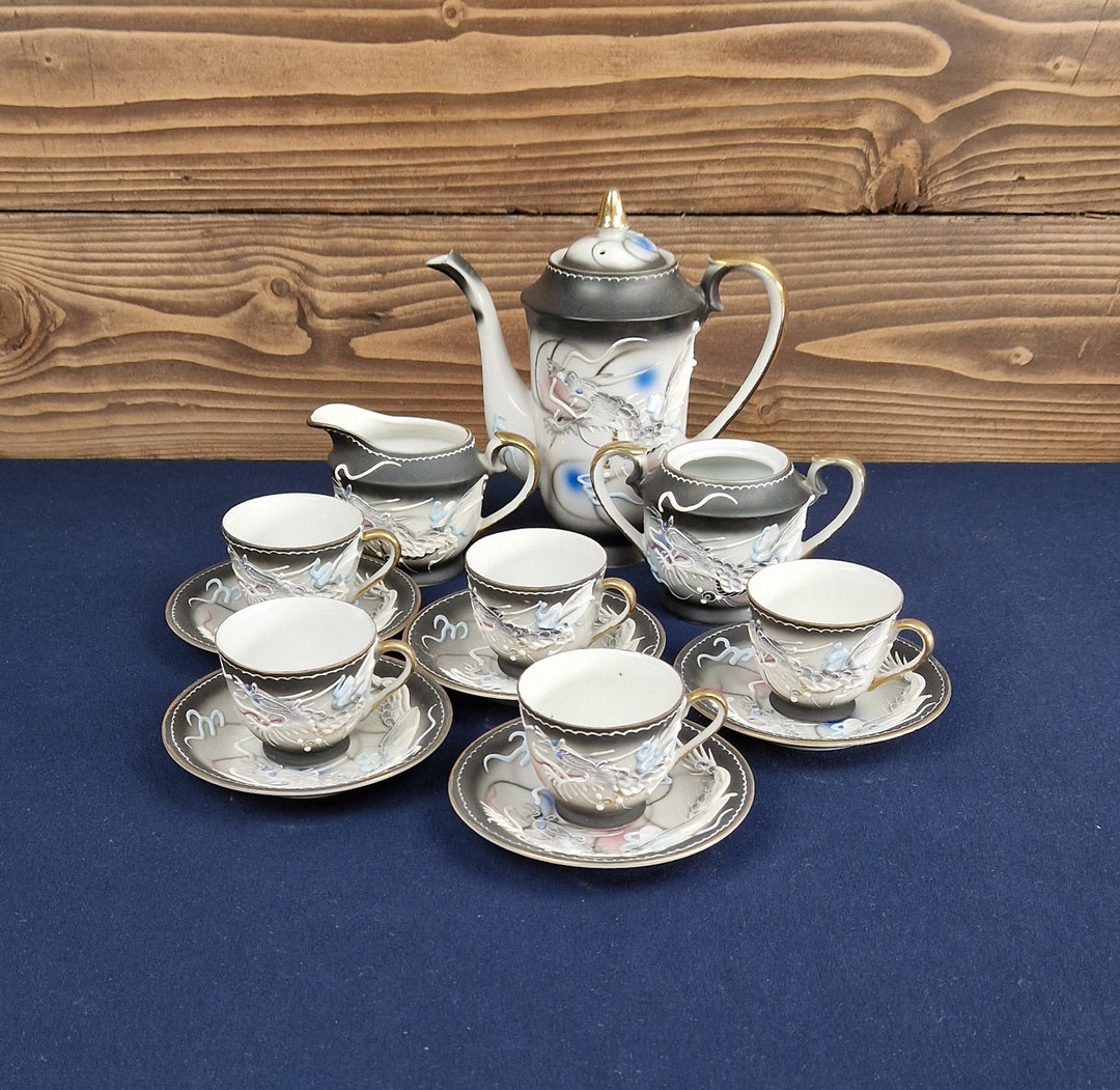 Vintage Japanese Black Raised Dragonware Porcelain Foreign Tea Set, 13 ...