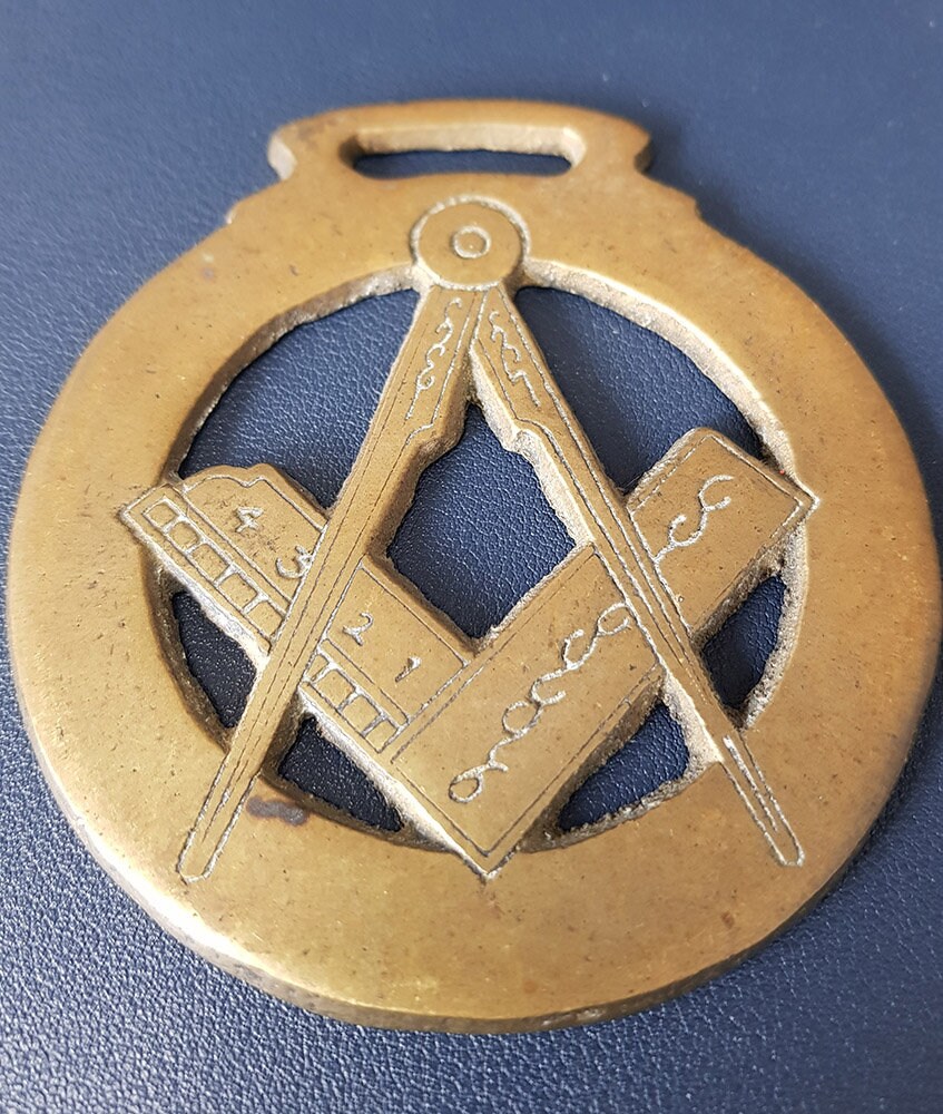 Vintage Freemason Horse Brass Square and Compass Emblem, Symbolic ...