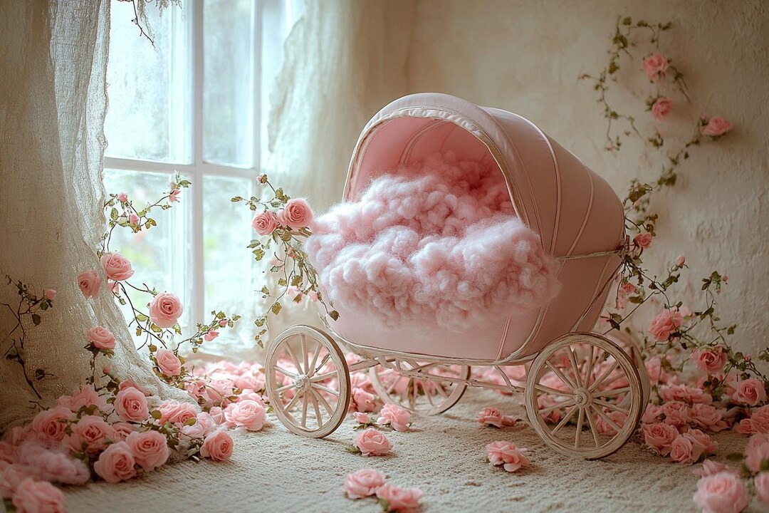 Pink Baby Pram Background – Digital Download for Newborn & Deco ...