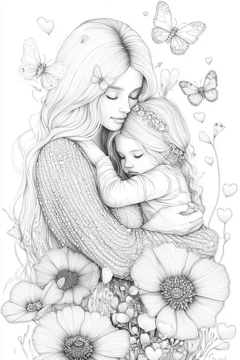 20 Enchanting Mother-child Coloring Pages – High-resolution PDF Files ...