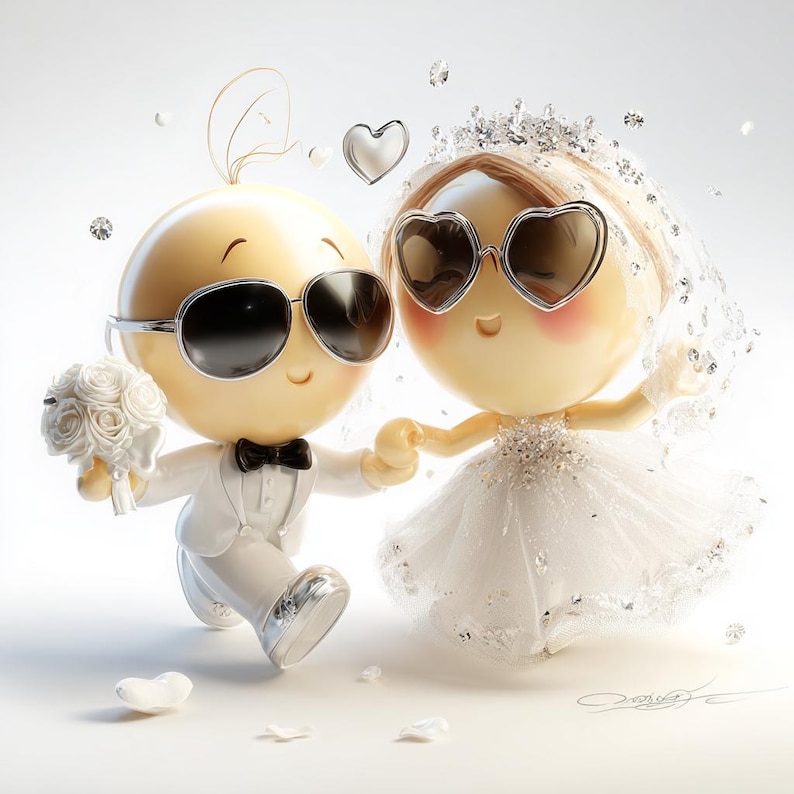 20 Wedding Emoji PNG Bundle, Cute Bride Groom Clipart, 3D Kawaii Emojis ...