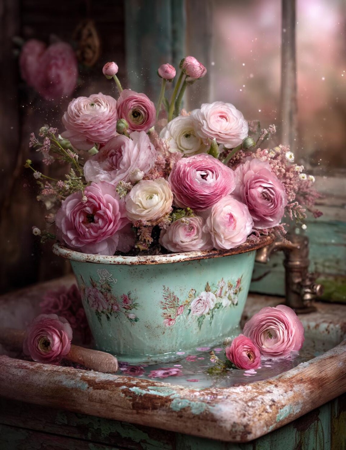 Romantic Flower Poster Set 5 Vintage Prints in A4 as PDF and Zip File ...