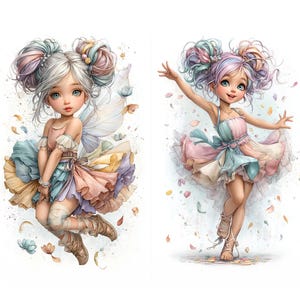 10 Cute Ballerina Girl Printables PDF & ZIP – Fairy Chibi Kids Wall Art ...