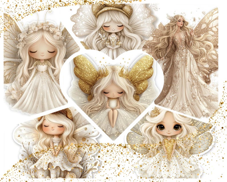 10 Glittering Gold Princesses & Fairy Tale Creatures Stickers – Magical ...