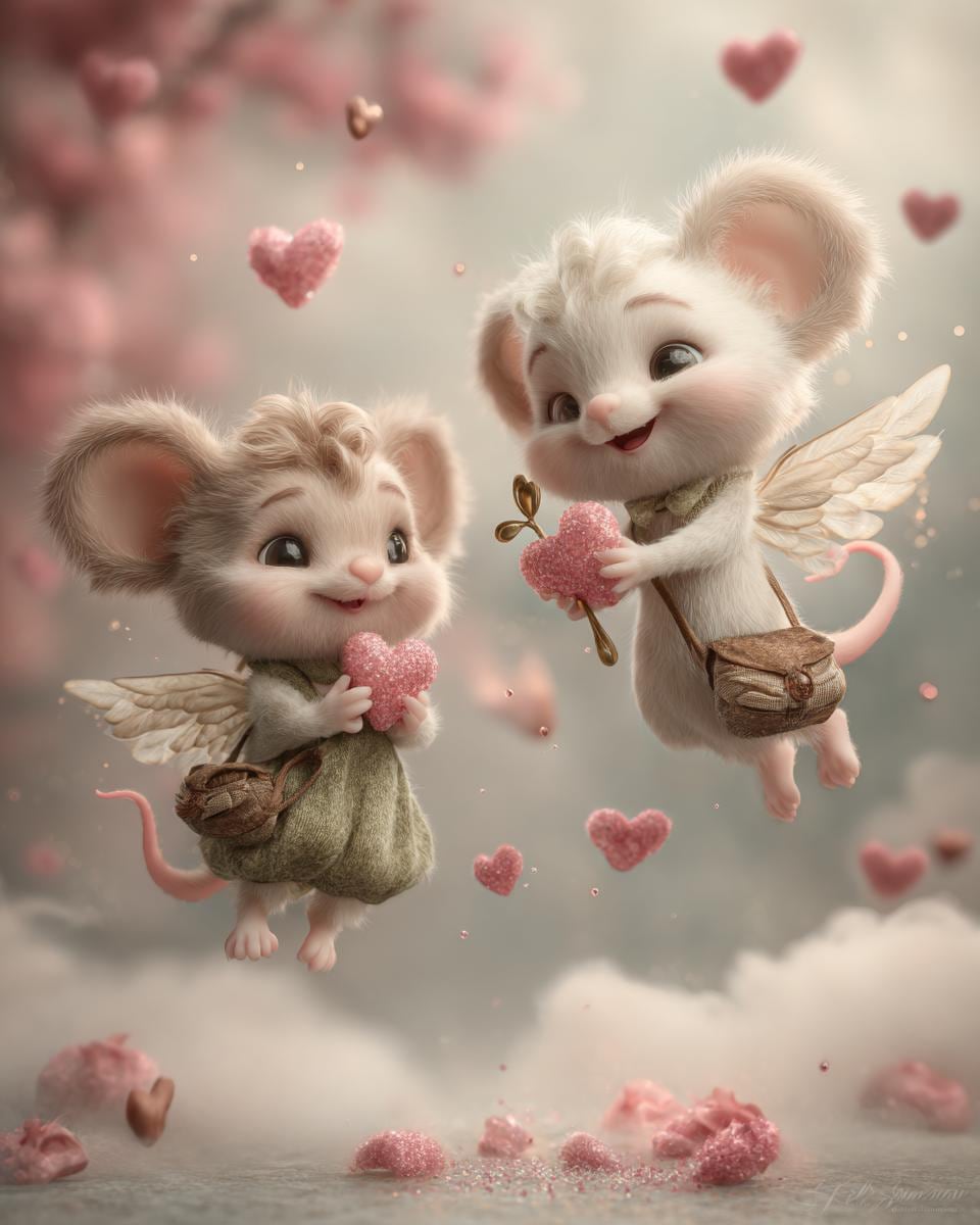 10 Printables Cute Fairy Mice With Hearts – Magical for Nursery, Cards ...